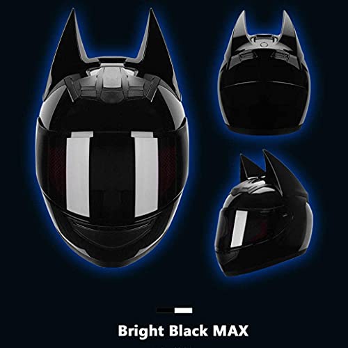 WANGFENG Women Cat Helmet with Ears Black Full Face Men Motorcycle Street Helmet with Bluetooth Headset Kids Flip Up Visors Helmets for ATV Crash Scooter DOT Certified (54-62cm)