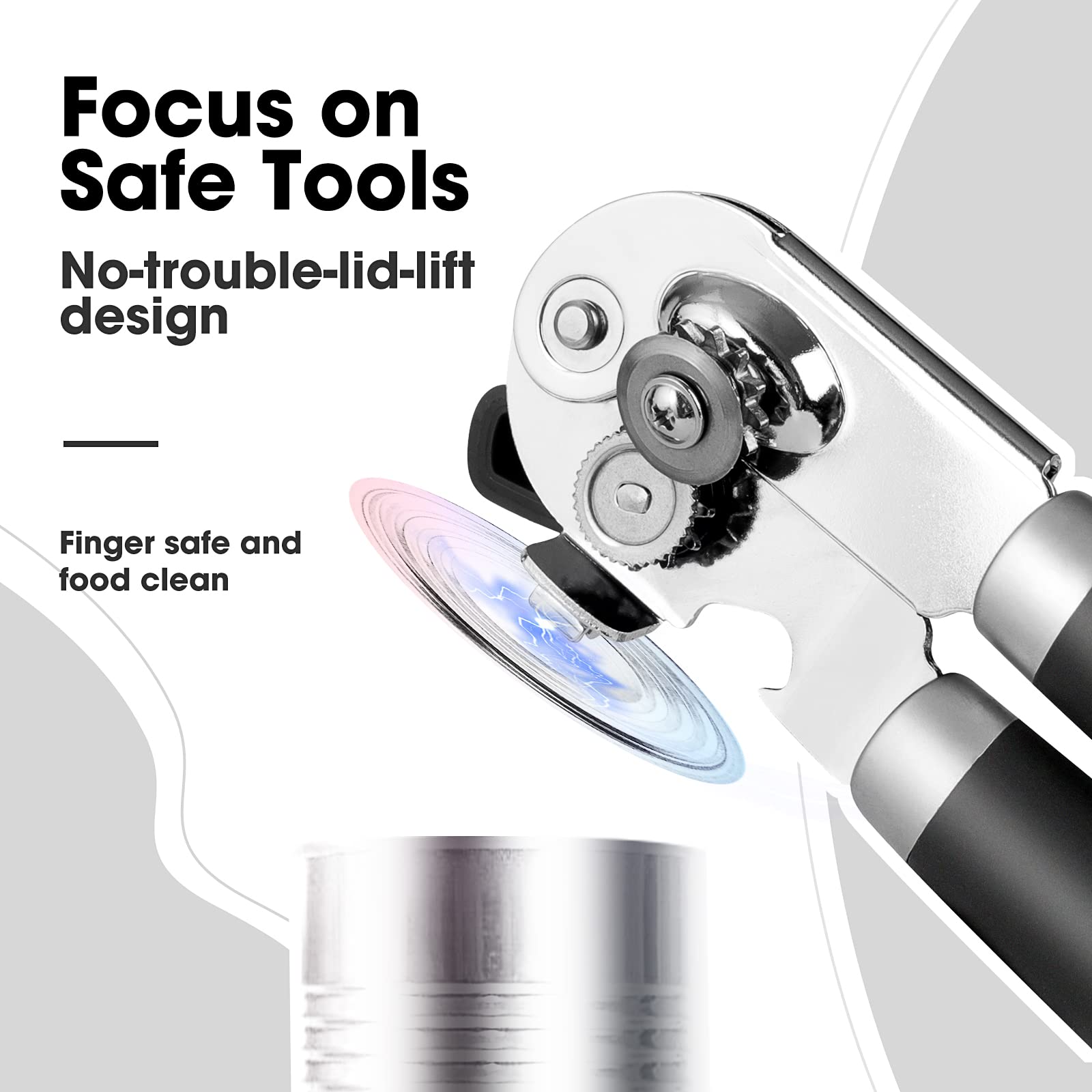 Can Opener Manual, Can Opener with Magnet, Hand Can Opener with Sharp Blade Smooth Edge, Handheld Can Openers with Big Effort-Saving Knob, Can Opener with Multifunctional Bottles Opener, Black
