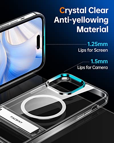 Facbiny Magnetic Kickstand Case for iPhone 14 Pro Max 6.7" [Magsafe Compatible] [Anti-Yellowing] [3-Way Stand] Shockproof, Crystal Clear