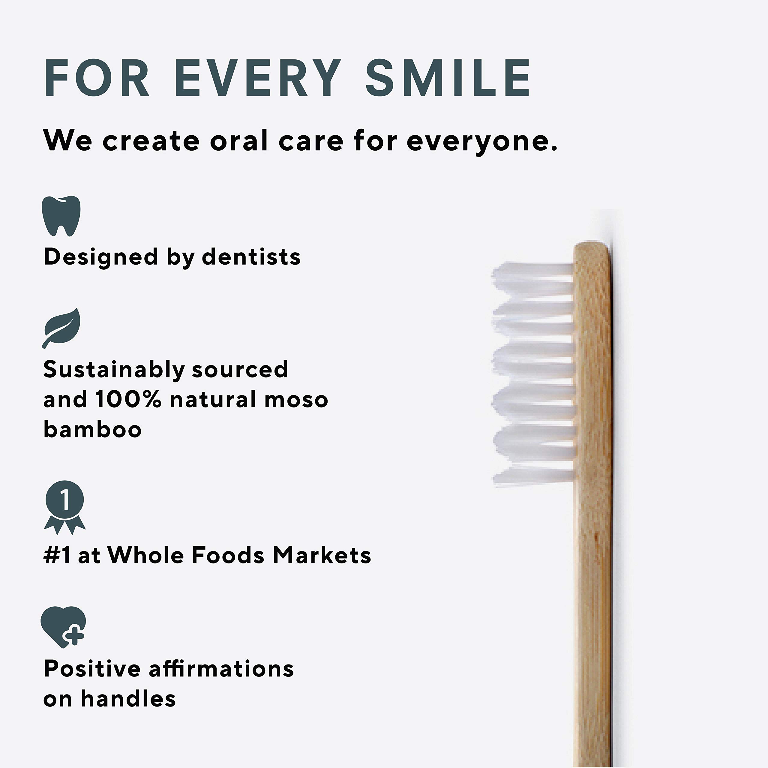 Plus Ultra Bamboo Toothbrush - BPA Free Soft Bristle Toothbrush for Adults - Dentist-Approved All-Natural Toothbrush with Brush Smile Repeat Etched on Handle