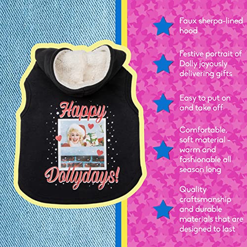 Doggy Parton Black Happy Dollydays Hoodie for Pets, Extra Small