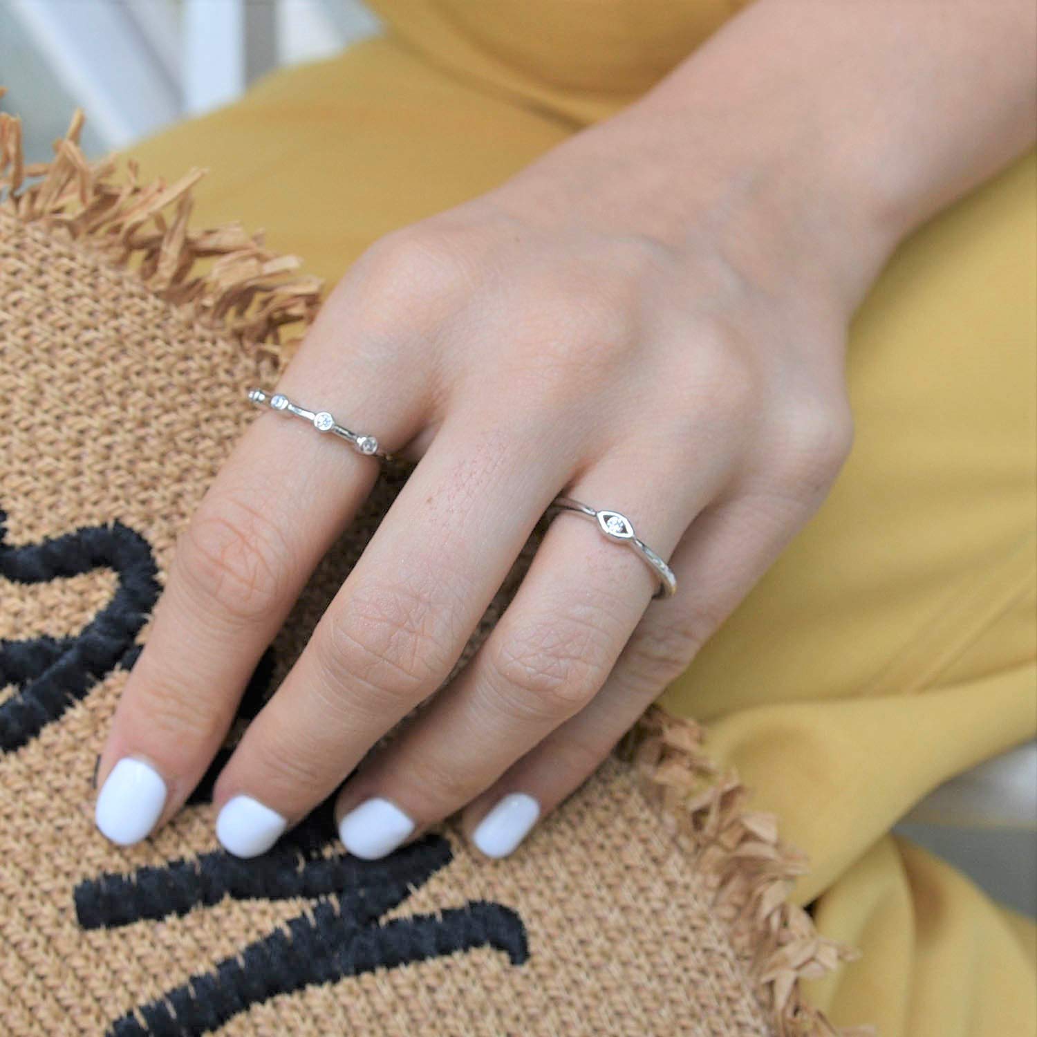 BLOSSOM & HUE Silver Evil Eye Ring [ .925 Sterling ] Stackable Dainty Hamsa Band