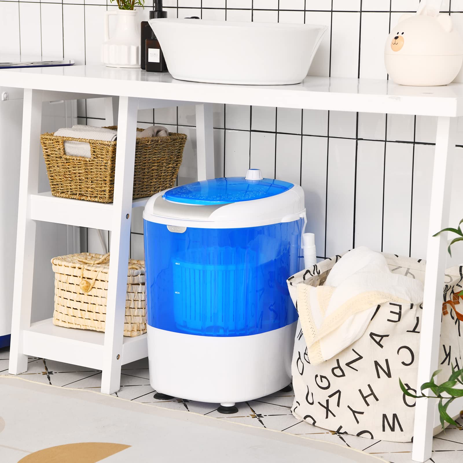 COSTWAY Mini Portable Washing Machine, 5.5 lbs Washing Capacity, Compact Laundry Washer with Durable Design, Single Tub, Rotary Controller, Small Washer Machine for Home Apartment Dorms and RV, Blue