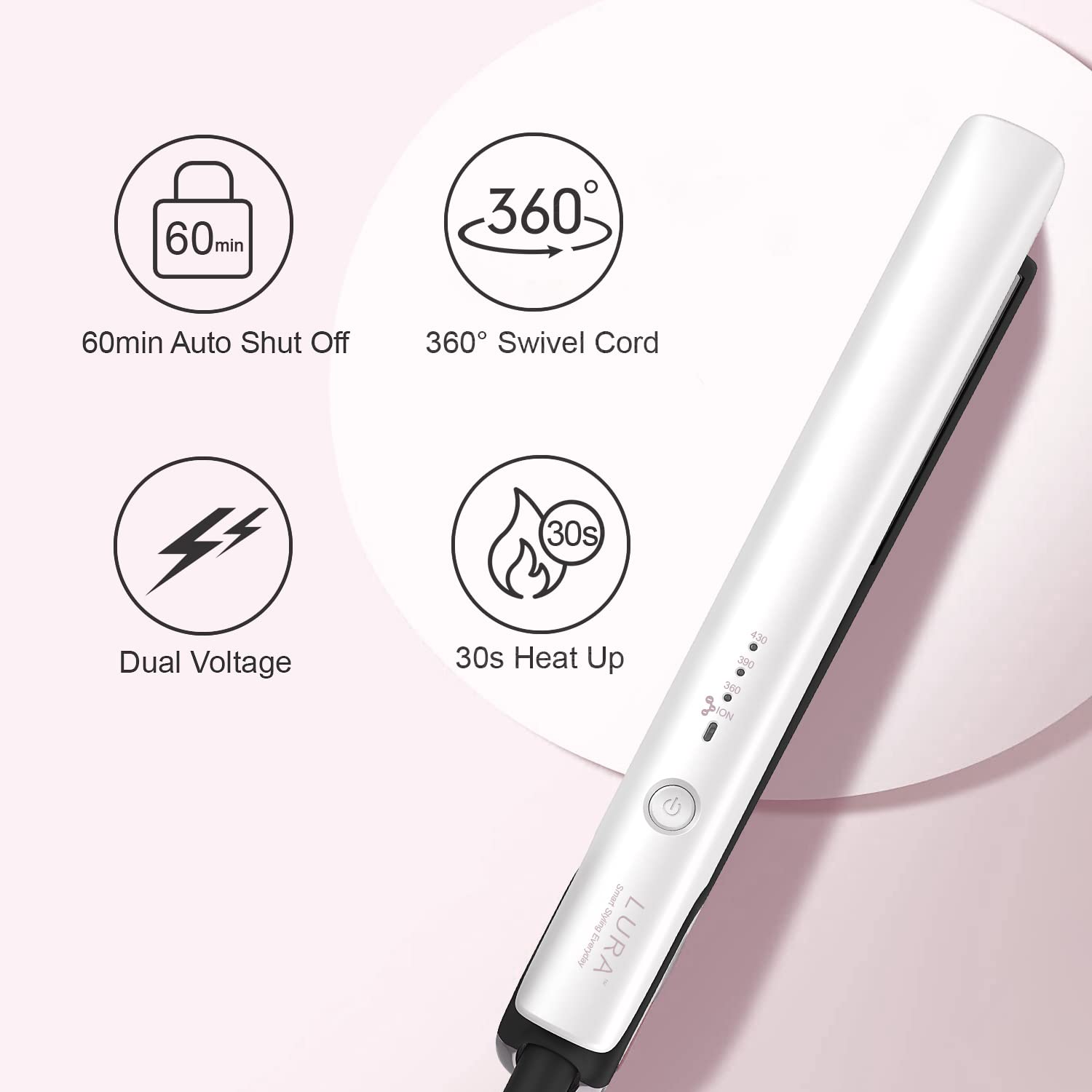 Hair Straightener and Curler 2 in 1, Negative Ion Flat Iron Curling with Ceramic Plates and Dual Voltage Straightening Iron for Black Women, with Auto Shut-Off