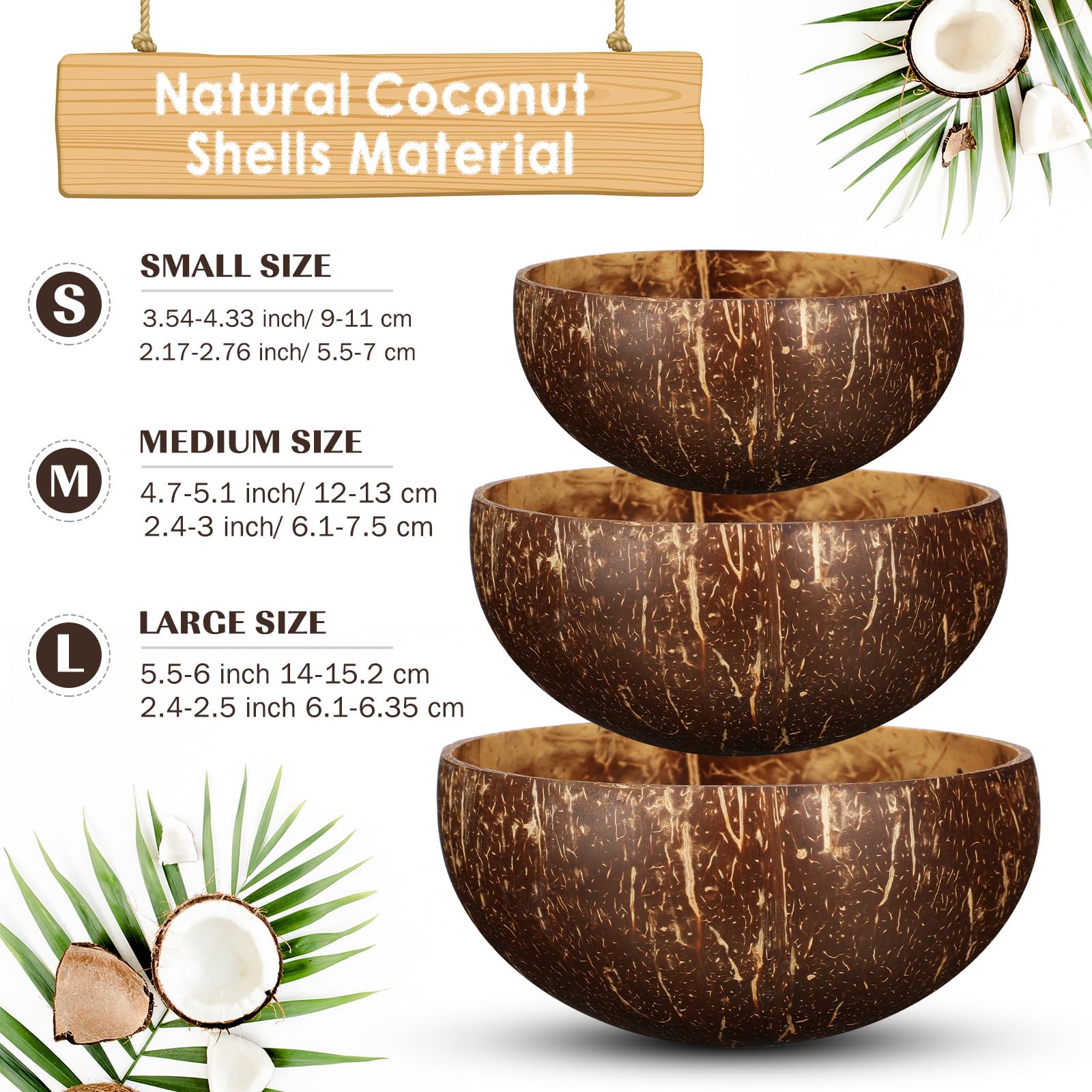 Bokon 12 Pcs Coconut Shell Bowls Polished Wooden Bowls Natural Smoothie Acai Bowls Salad Bowls for Vegan Gifts Kitchen Decorcc