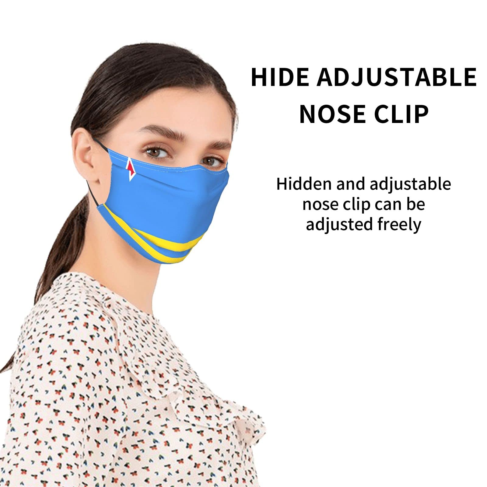 VVGETE Flag Of Aruba 3 Pcs Reusable Couple Face Masks With 6 Filters, Fashion Balaclava Washable Adjustable Ear Hooks Soft Breathable Outdoor Dust-Proof & Wind-Proof Face Mask