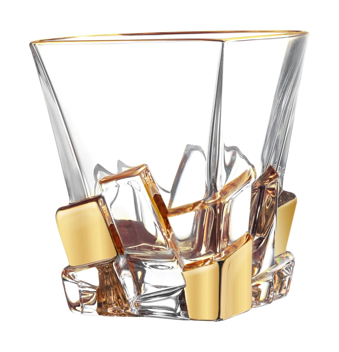 Barski - European Quality Glass - Crystal - Set of 6 - Square Shaped - Double Old Fashioned Tumblers - DOF - 11.7 oz. - with Gold Ice Cubes Design - Glasses are Made in Europe