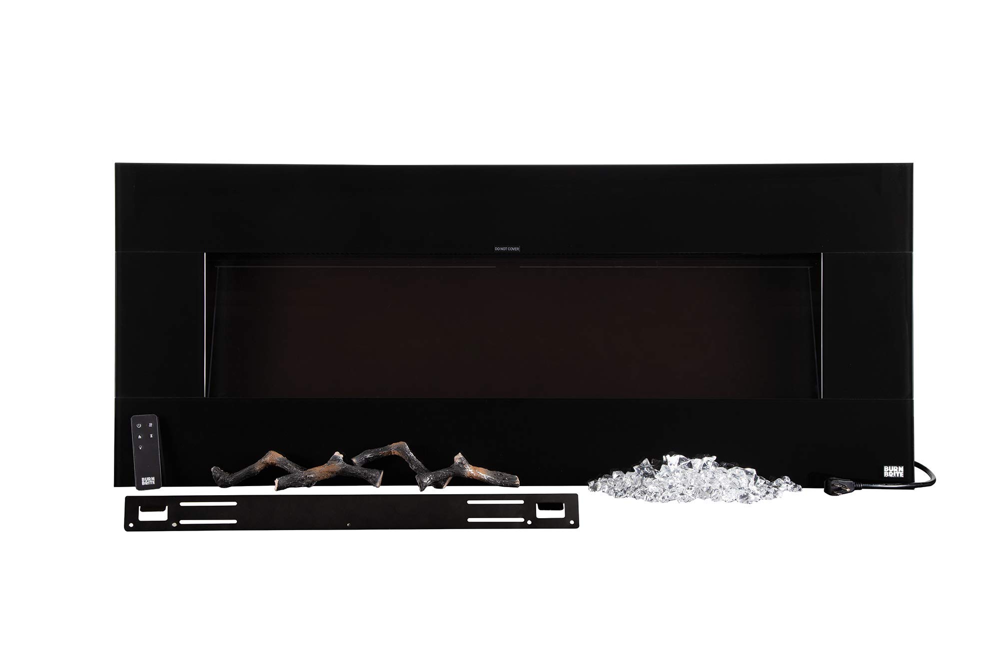 BurnBrite 88001 50-Inch Dual-use Wall Mount & Recessed Electric Fireplace with Crystals and Driftwood, Black