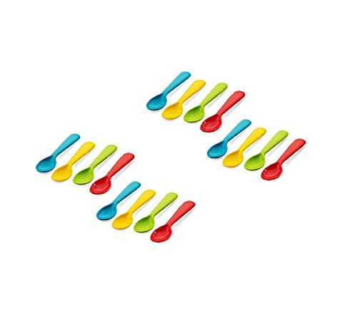 Plaskidy Plastic Toddler Spoons - Set of 16 Kids Spoons BPA Free/Dishwasher Safe Toddler Utensils Set Brightly Colored Kid Spoons Flatware Set Great for Kids and Toddlers Spoon