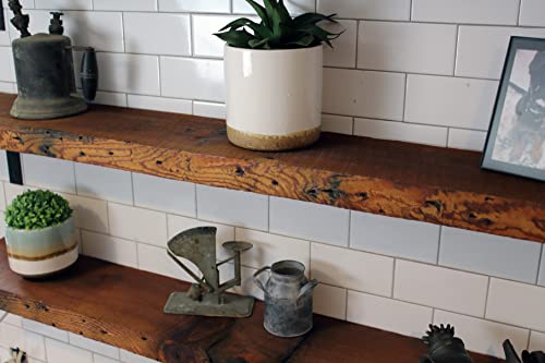 Modern Timber Craft Reclaimed Wood Mantel Shelf | Easy-to-Install | Steel Angle Brackets Included | Rustic Decoration | 2" Thickness | 60" L x 6" D, Oiled