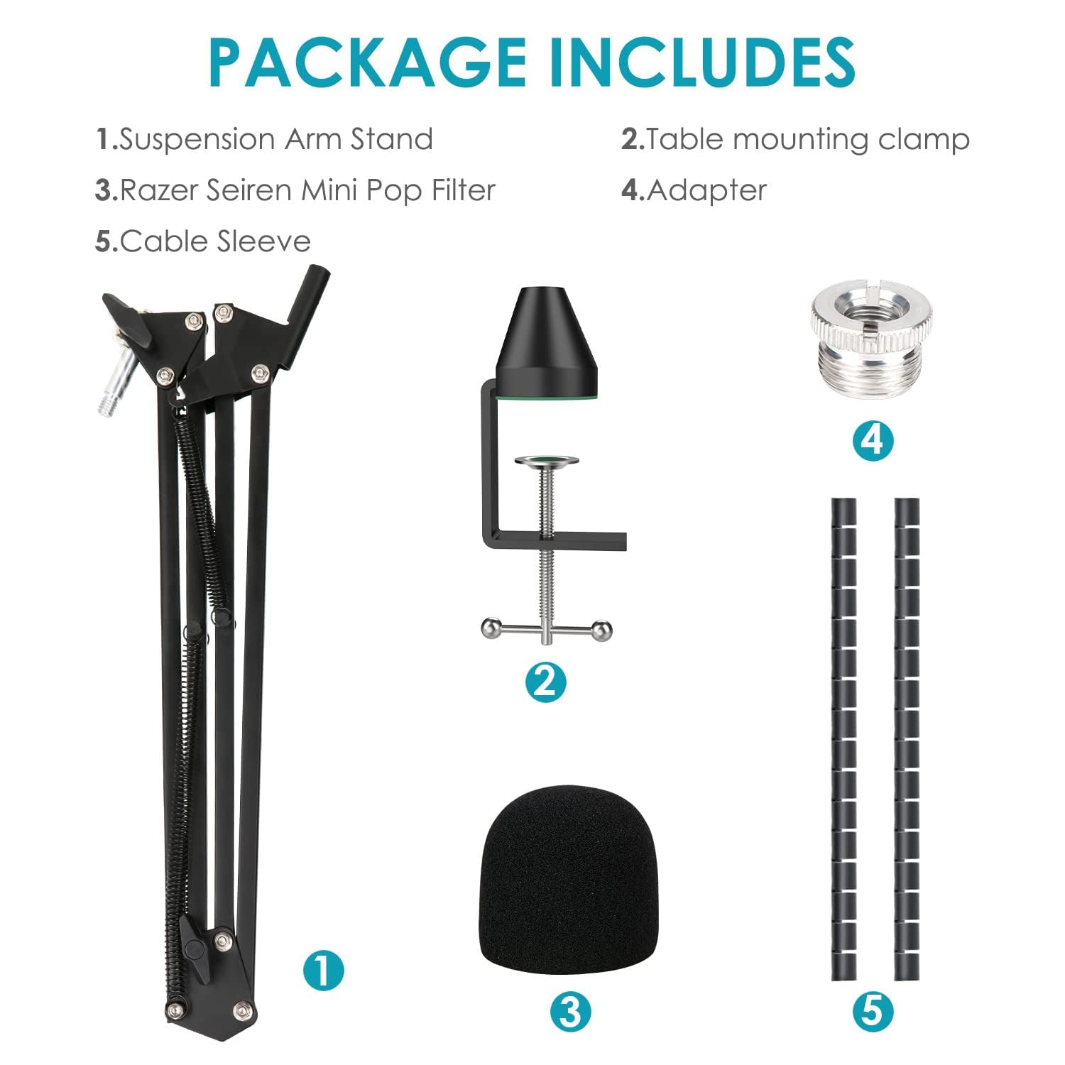 YOUSHARES Mic Arm Boom Arm - Microphone Arm for HyperX QuadCast QuadCast S SoloCast, Blue Yeti, Fifine AM8, Rode, Shure, Razer, Gaming Mic and Most Microphones using 3/8" to 5/8" Adapter