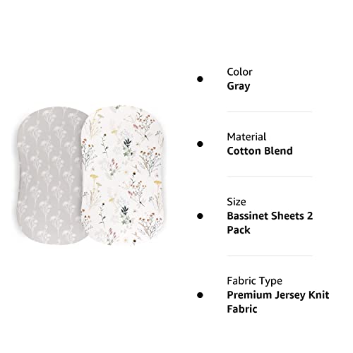 Pobibaby - 2 Pack Premium Bassinet Sheets for Standard Bassinets - Ultra-Soft Jersey Knit, Stylish Floral Pattern, Safe and Snug for Baby (Wildflower)