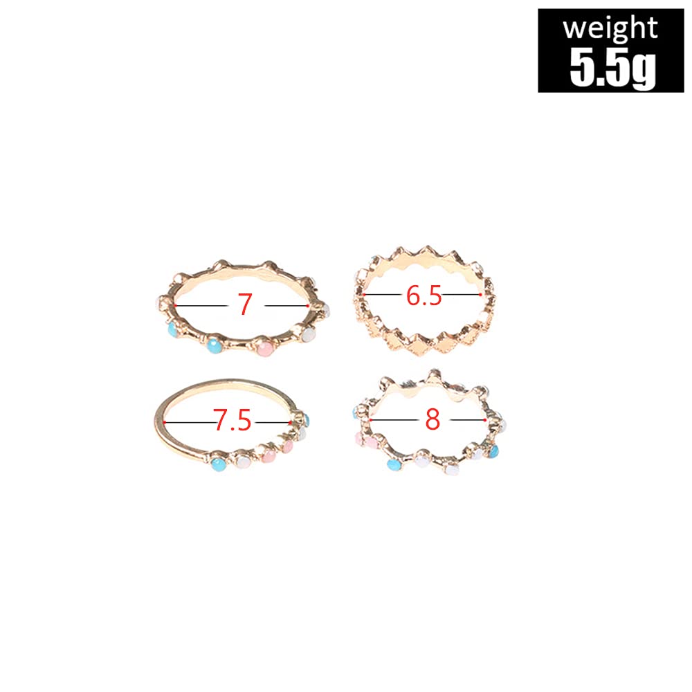 BERYUAN Women Dainty Gold Ring Set Simple Rainbow Colorful Bead Cute Wave Knuckle Ring Set Gift For Her Lovely Ring Set Women And Girls Teens(4Pcs)