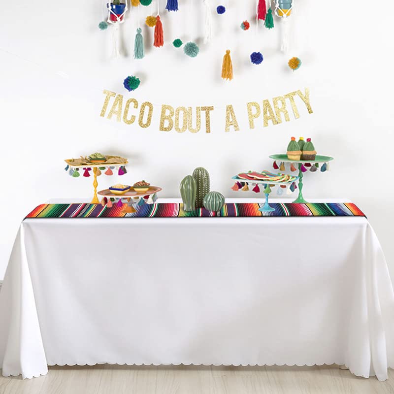Mexican Table Runner for Cinco de Mayo Decorations, 14" x 108" 2Packs Hand Woven Mexican Blanket Table Runner Fiesta Party Supplies, Fringe Cotton Serape Table Runner for Mexican Party Wedding Decor