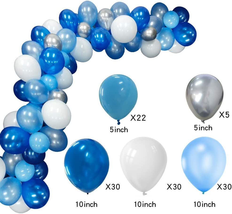 Blue Balloons Garland Arch Kit Blue Silver and White Balloons Blue Birthday Decorations Wedding Party Baby Shower Balloon Garland Kit Blue