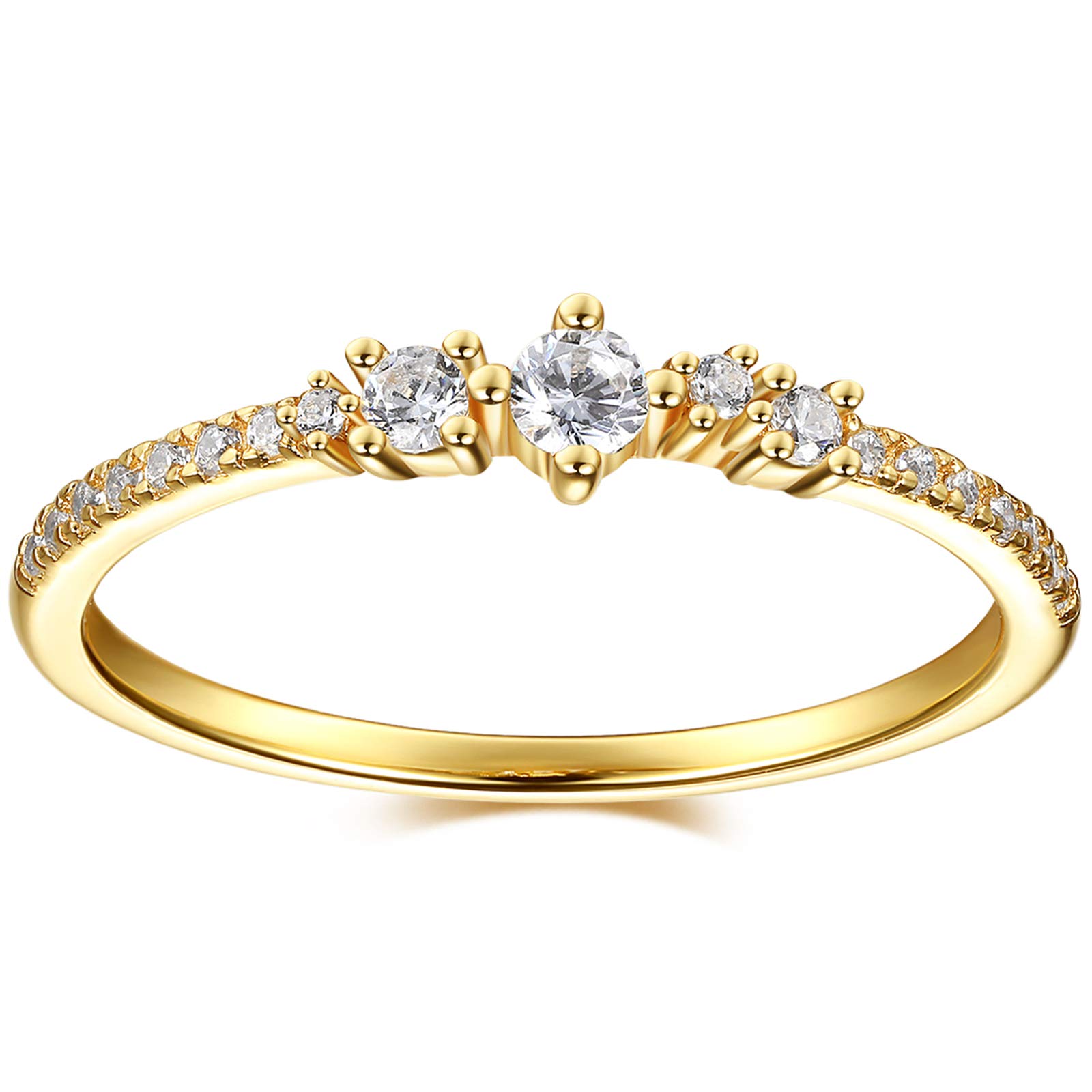 BLOSSOM & HUE Asymmetrical CZ Stacking Ring - Simulated Diamond in Rhodium Plated .925 Sterling Silver | Delicate Cluster Wedding Band