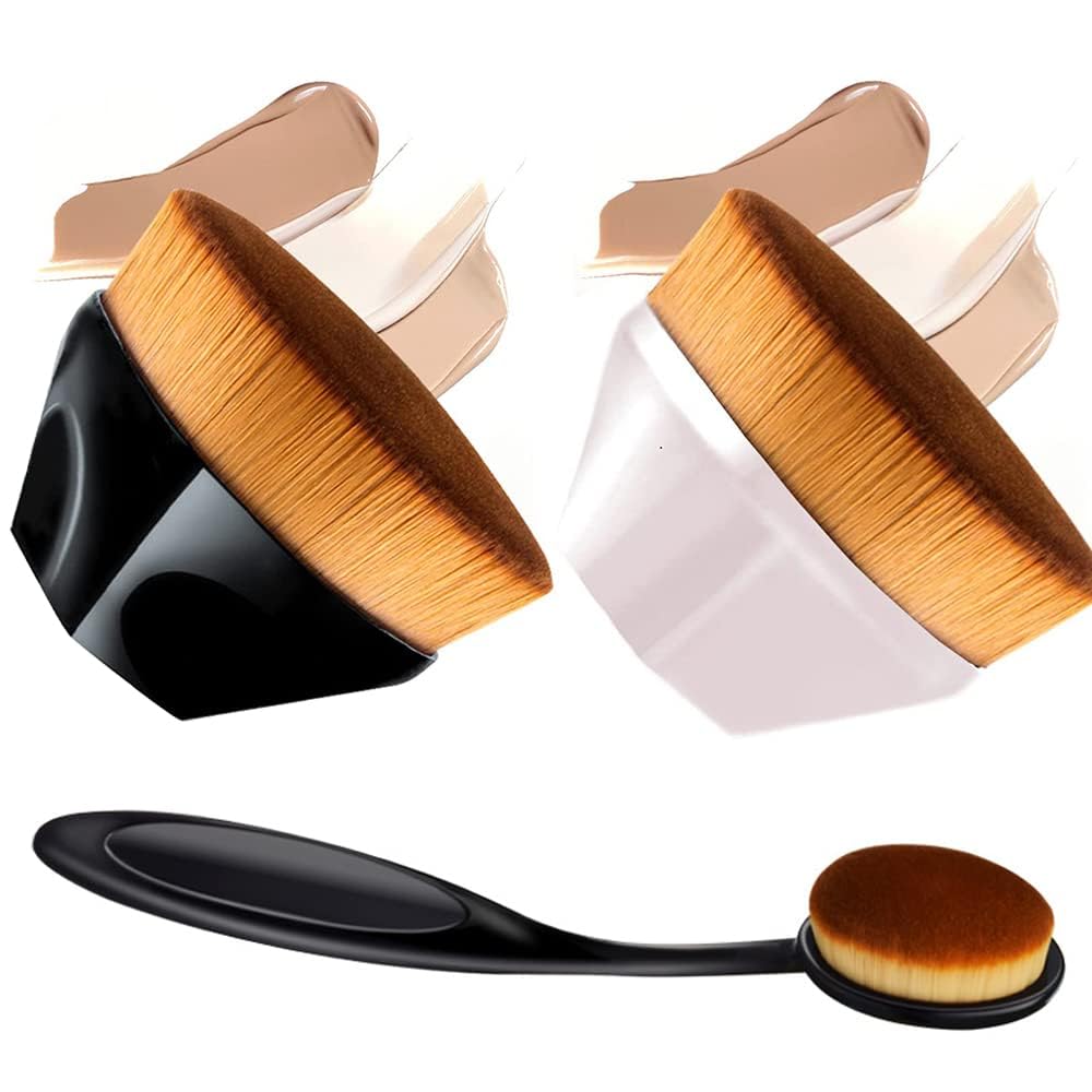 Foundation Makeup Brush Kabuki Makeup Brush Multifunctional Makeup Brush Make Up Tool for Foundation Blending Liquid (2pcs Black & 1pc Rose)
