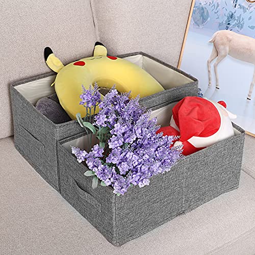 Valease 2-Pack Linen Fabric Storage Bin for Shelves(No Lid),Washable Storage Box Containers Baskets Cube with Handles for Bedroom,Closet Organizer,Office,Living Room,Nursery (Grey, Small)
