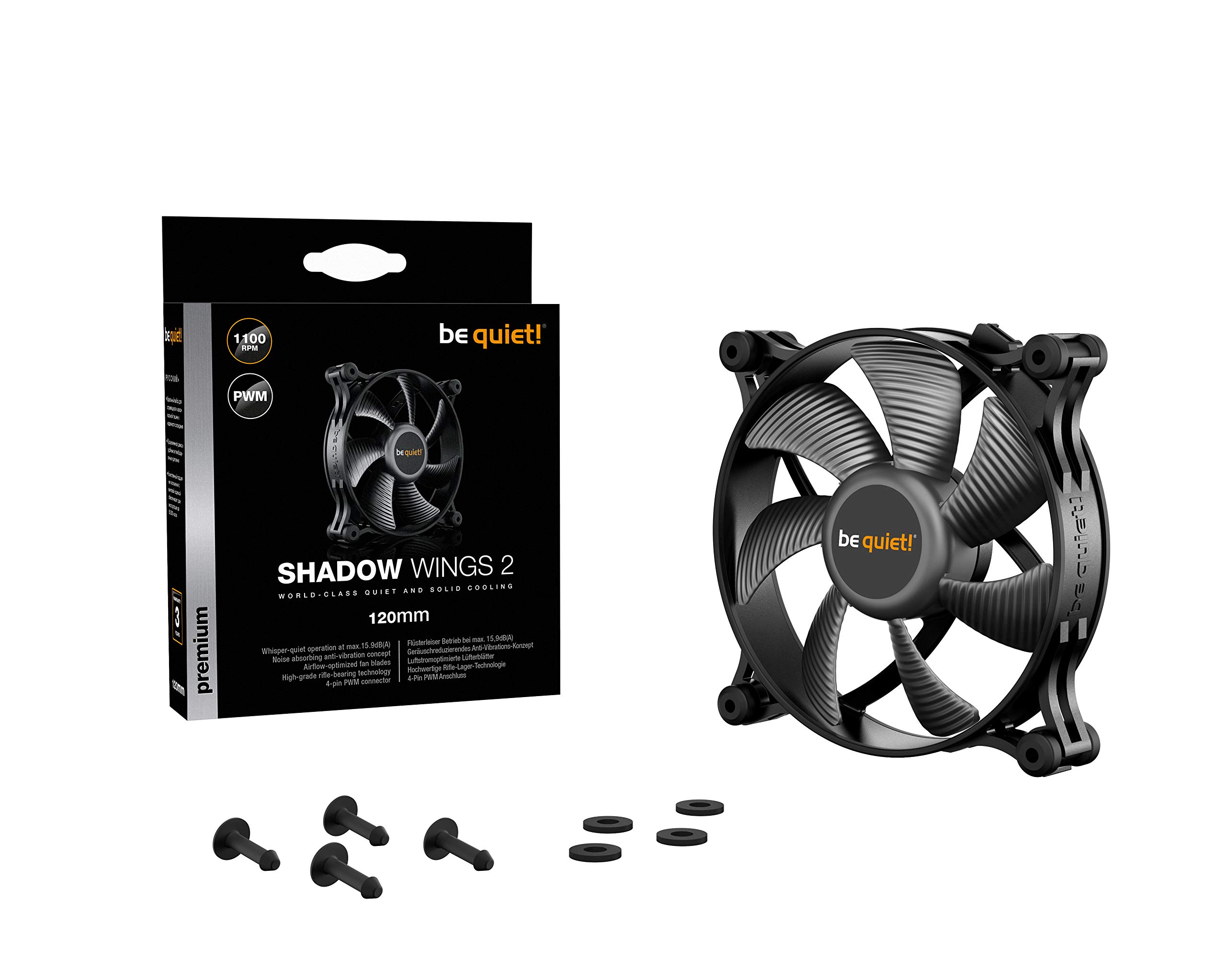 be quiet! Shadow Wings 2 120mm PWM Silent Low Noise Cooling Fan | Low Noise Operation | Rubber Fan Frame | Designed in Germany | Black | BL085