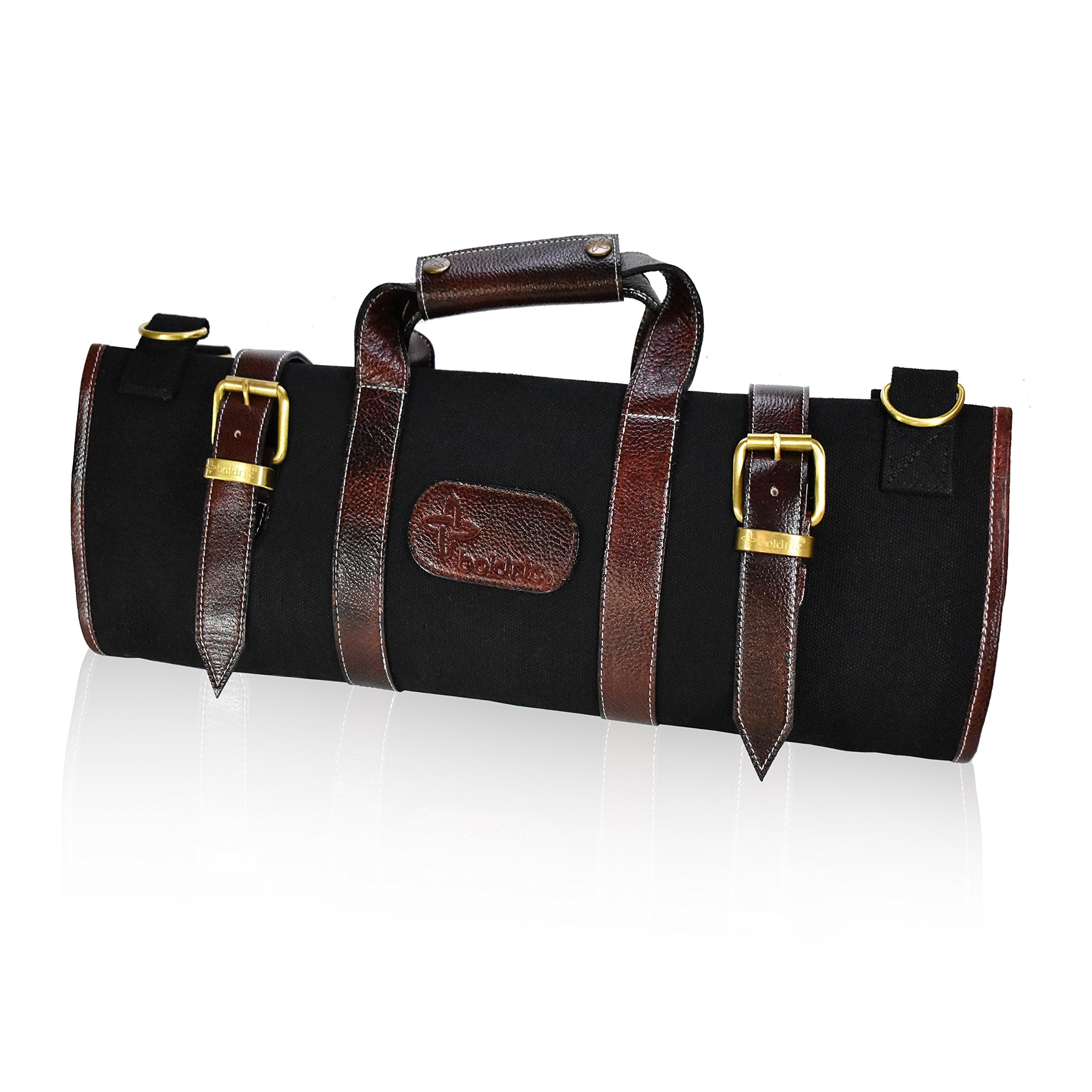 Boldric 17 Pocket Chef Knife Carrier Bag With Shoulder Strap β Professional Canvas Travel Case With Organizer Slots For Knives Pens Pencils & Spoon (Black)