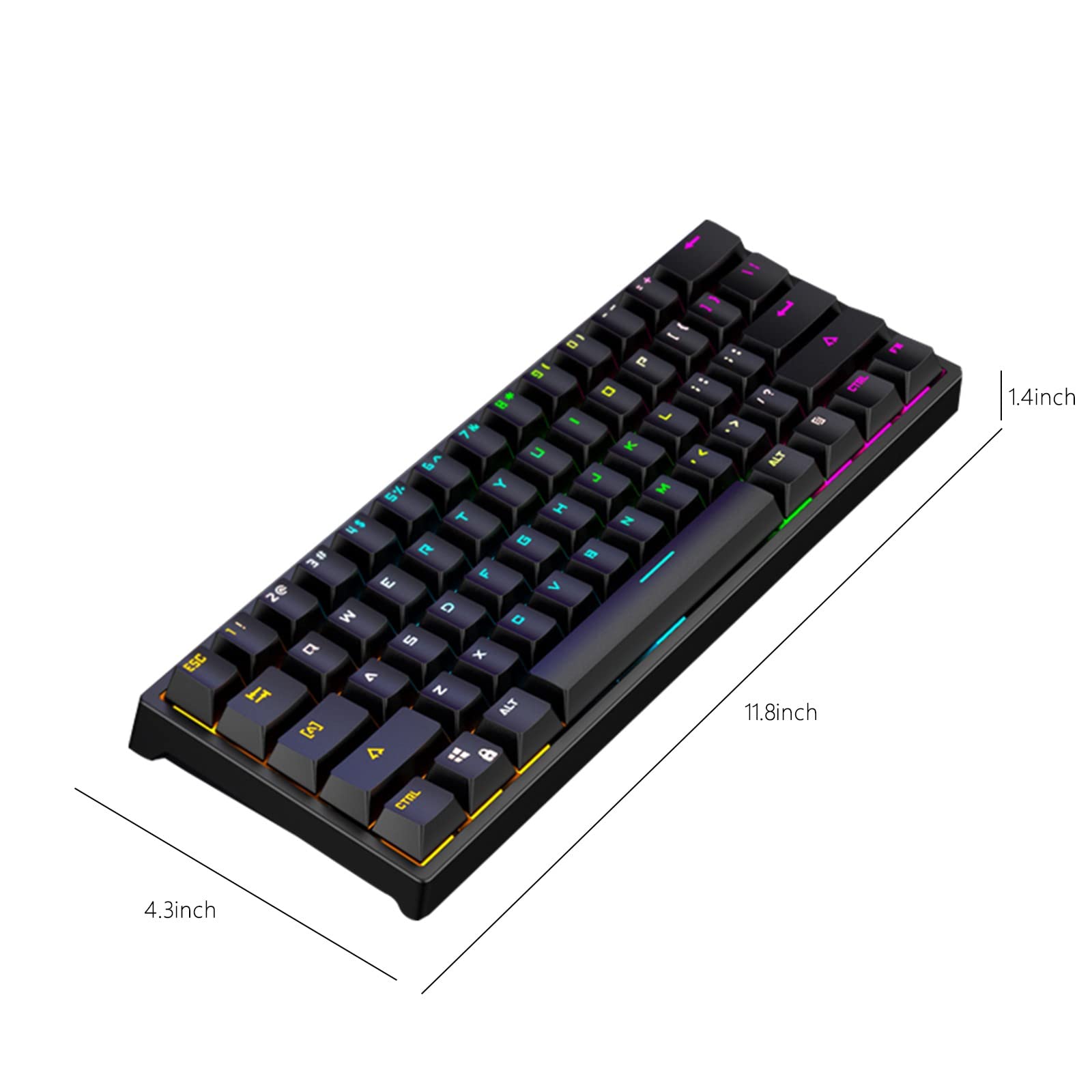 Charella #GG1515 Wired 60% Mechanical Gaming Keyboard RGB Backlit Compact 61 Keys Mini Keyboard with Blue ES for Windows Pc
