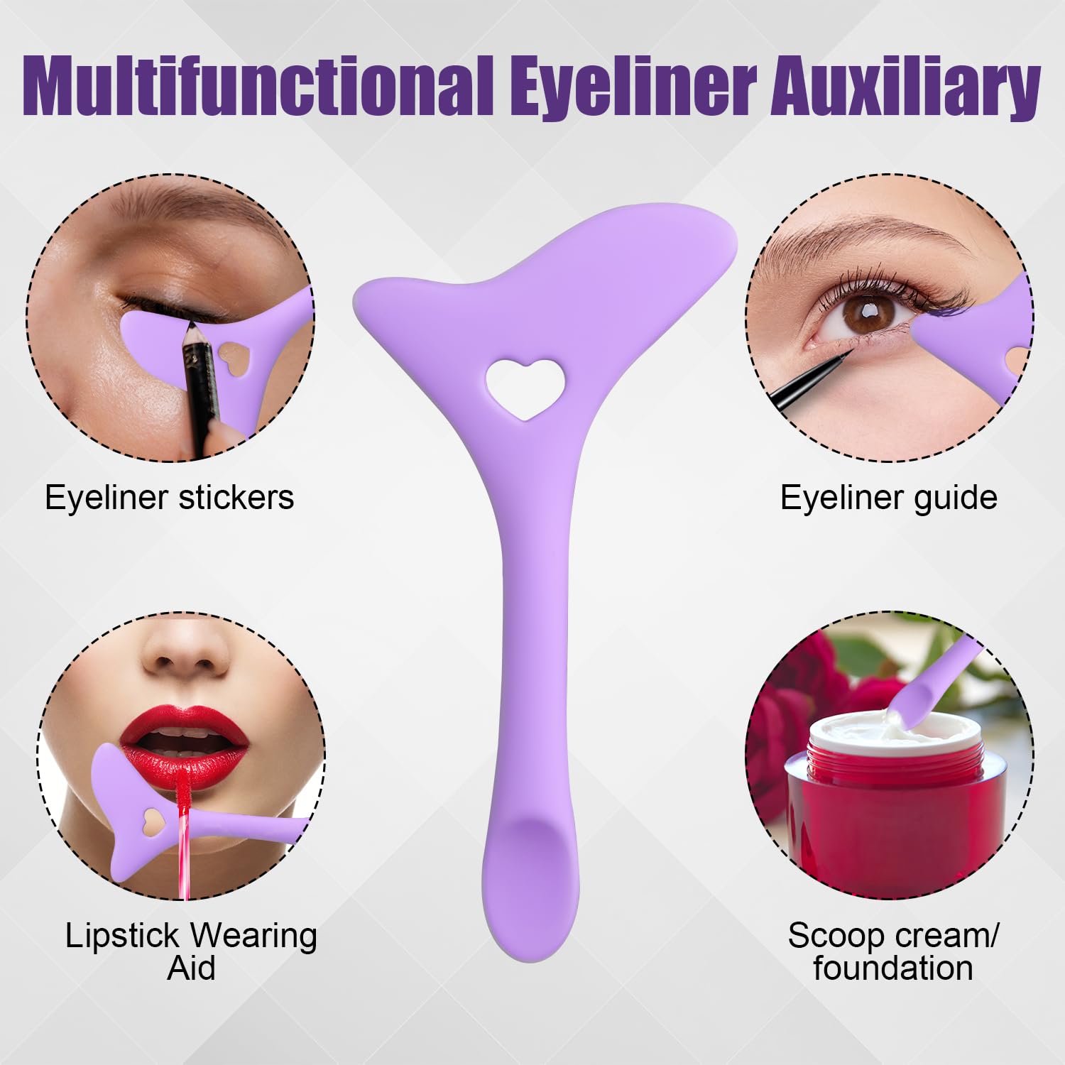 BOXOB 3pcs Eye Makeup Tool, Soft Silicone Eyeliner Stencils Multifunctional Mascara Shield Applicator Eye Makeup Stencils Eyeliner Tool for Beginners (Purple)