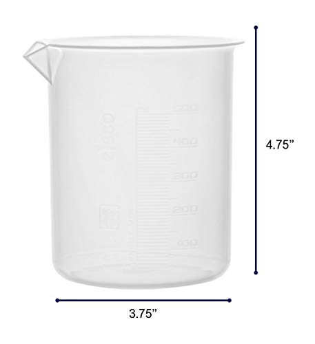 EISCO Plastic Beaker, 500ml - Polypropylene Plastic - Raised Graduations, Tapered Spout - Euro Design