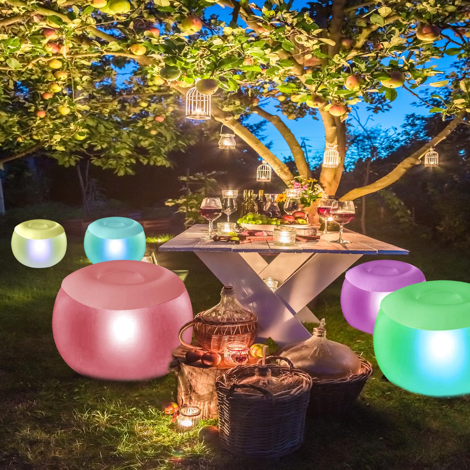 Ccinnoe LED Light Air Sofa with Ottoman, Indoor/Outdoor LED Inflatable Chair, Big Size Brow Up Illuminated Sofa, Lazy Couch with LED Lights and Ottoman for Party, Yard, Indoor Rooms