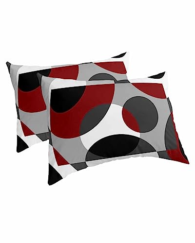 Edwiinsa Red Black Grey Pillow Covers King Standard Set of 2 Bed Pillow, Modern Geometric Abstract Art Aesthetics Plush Soft Comfort for Hair/Skin Cooling Pillowcases with Envelop Closure 20''x36''