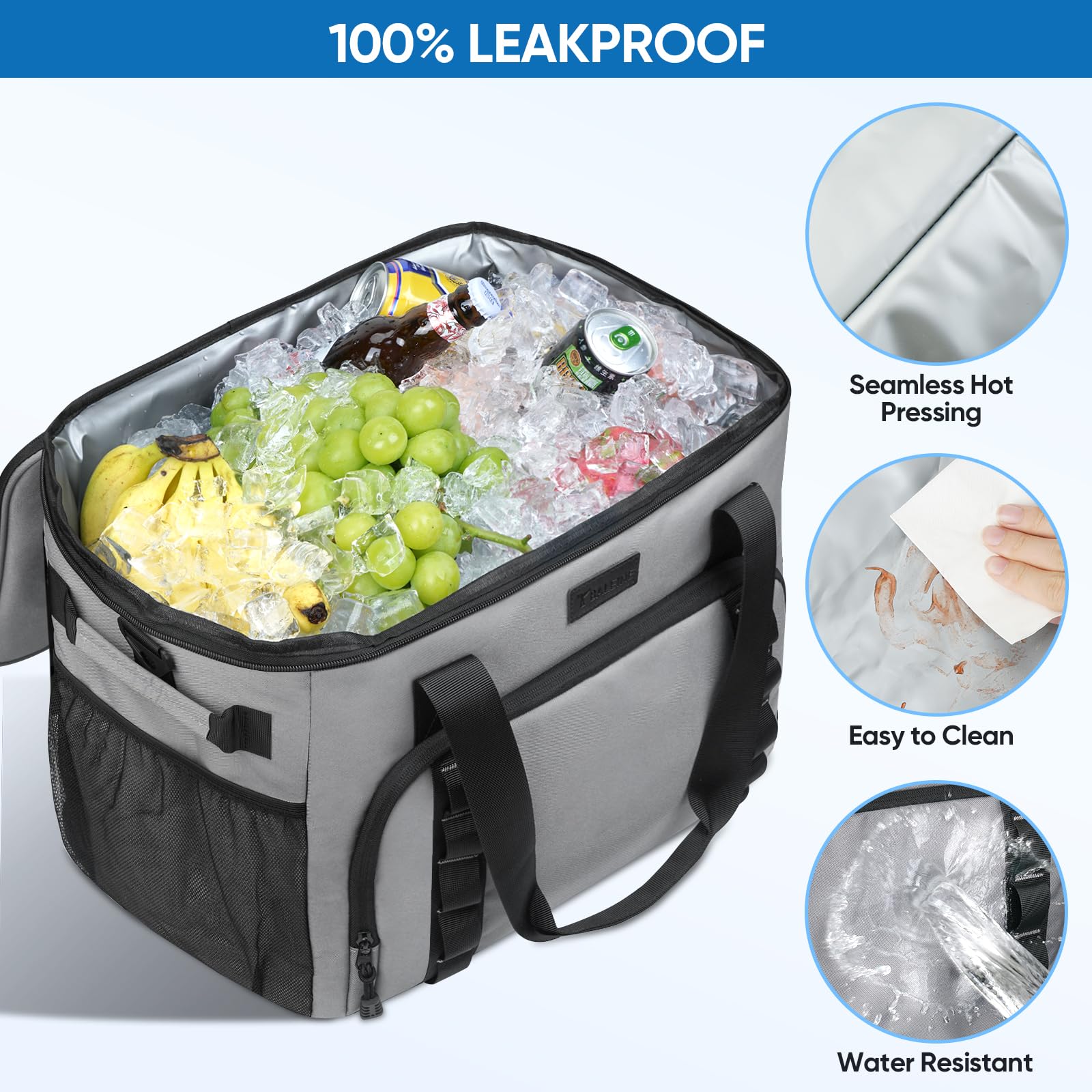 BALEINE Extra Large Soft Cooler Bag, Portable Leakproof Cooler, 40/60 Cans Volume for Beach, Camping, Kayaking, Travel, and Road Trips (9.5 Gallon, Black)