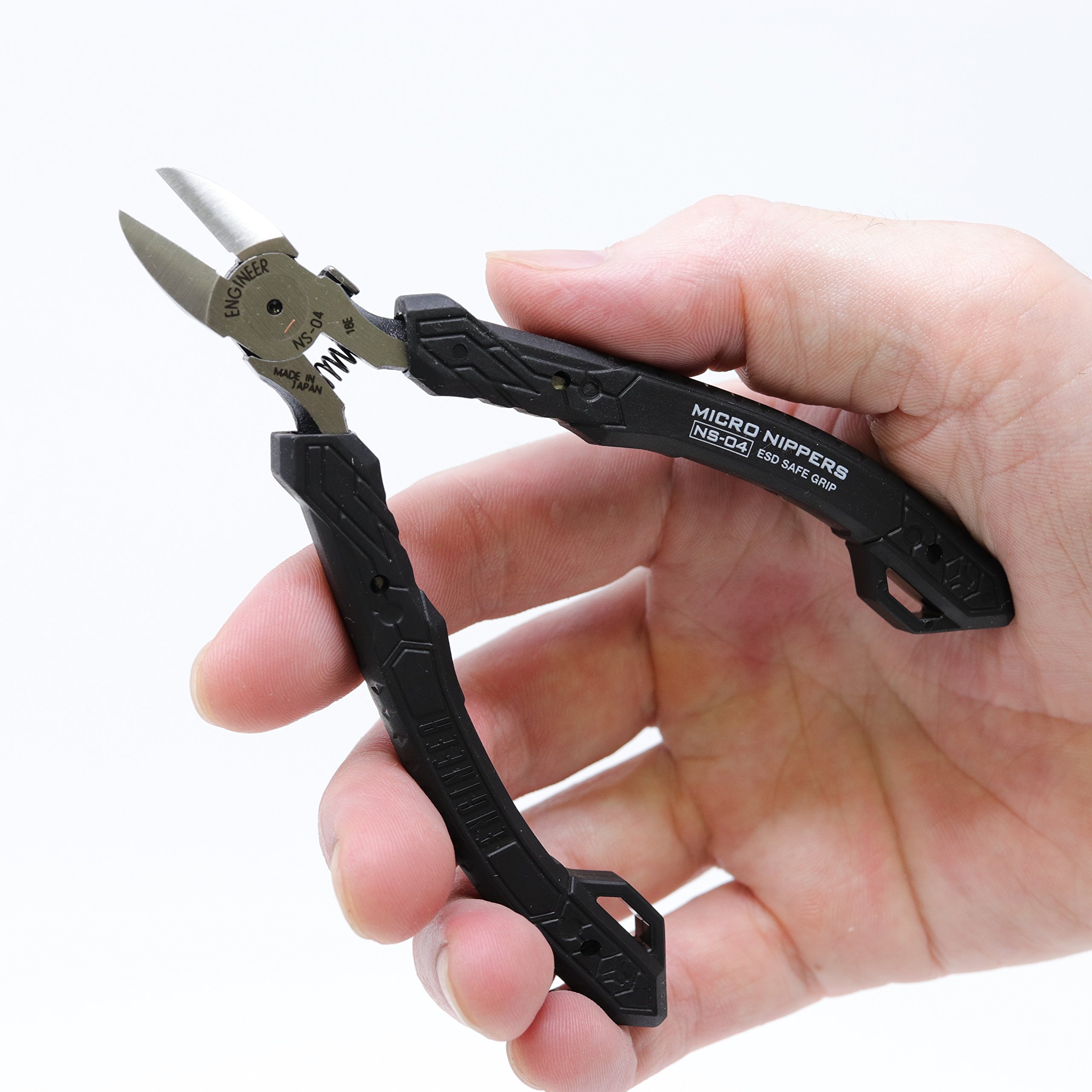 ENGINEER NS-04 Precision Side Cutters Micro Nippers, Professional Grade, Made in Japan, ESD Safe with Hardened Carbon Steel Jaws