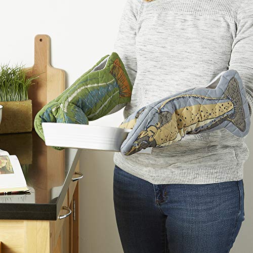 DII Cotton Lake House Fish Oven Mitts, 6 X 16.5 Set of 2, Machine Washable and Heat Resistant for Kitchen Cooking and Baking