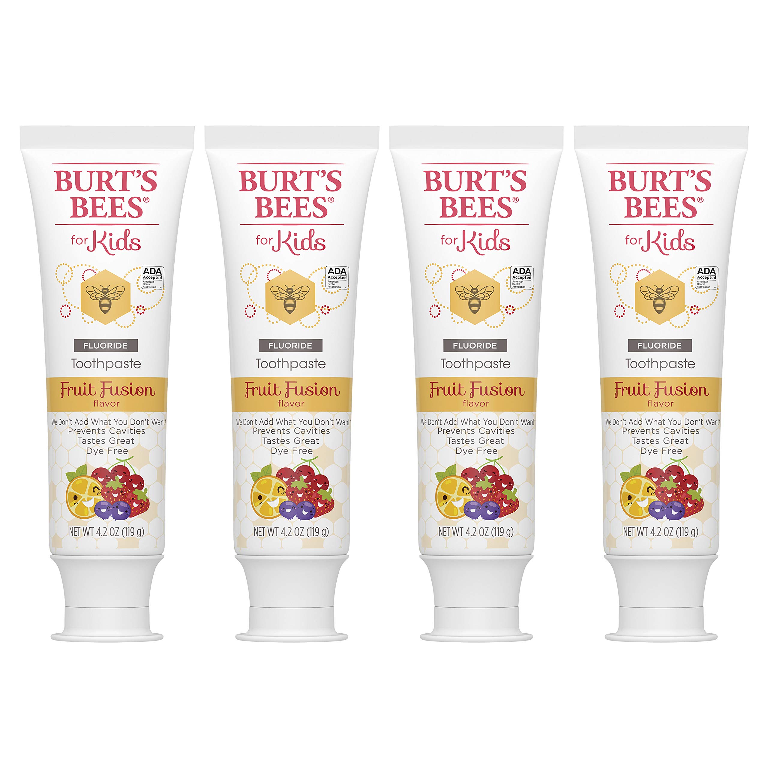 Burt's Bees Kids Toothpaste with Fluoride Fusion Fruit,4.2 Ounce, Pack of 4