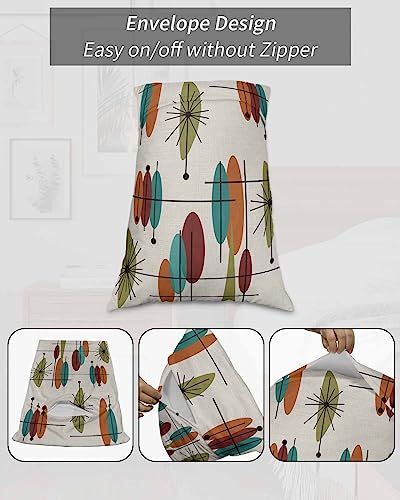 Edwiinsa Teal Red Orange Pillow Covers Standard Size Set of 2 20x26 Bed Pillow, Middle Century Geometric Abstract Art Burlap Plush Soft Comfort for Hair/Skin Cooling Pillowcases with Envelop Closure