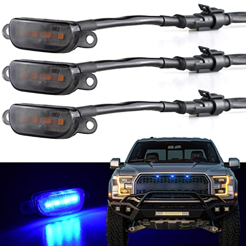Boigoo Front Grille Lights Compatible for Ford F-150 Raptor 2004-2019 & Dodge Ram 1500 2013-2018 Aftermarket Grilles, Auto Grid Decorative LED (Blue)