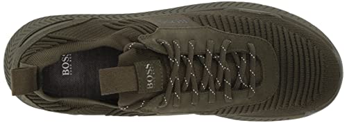 BOSS Hugo Men's Pop Leather Appeal Sneaker, Dark Green, 8