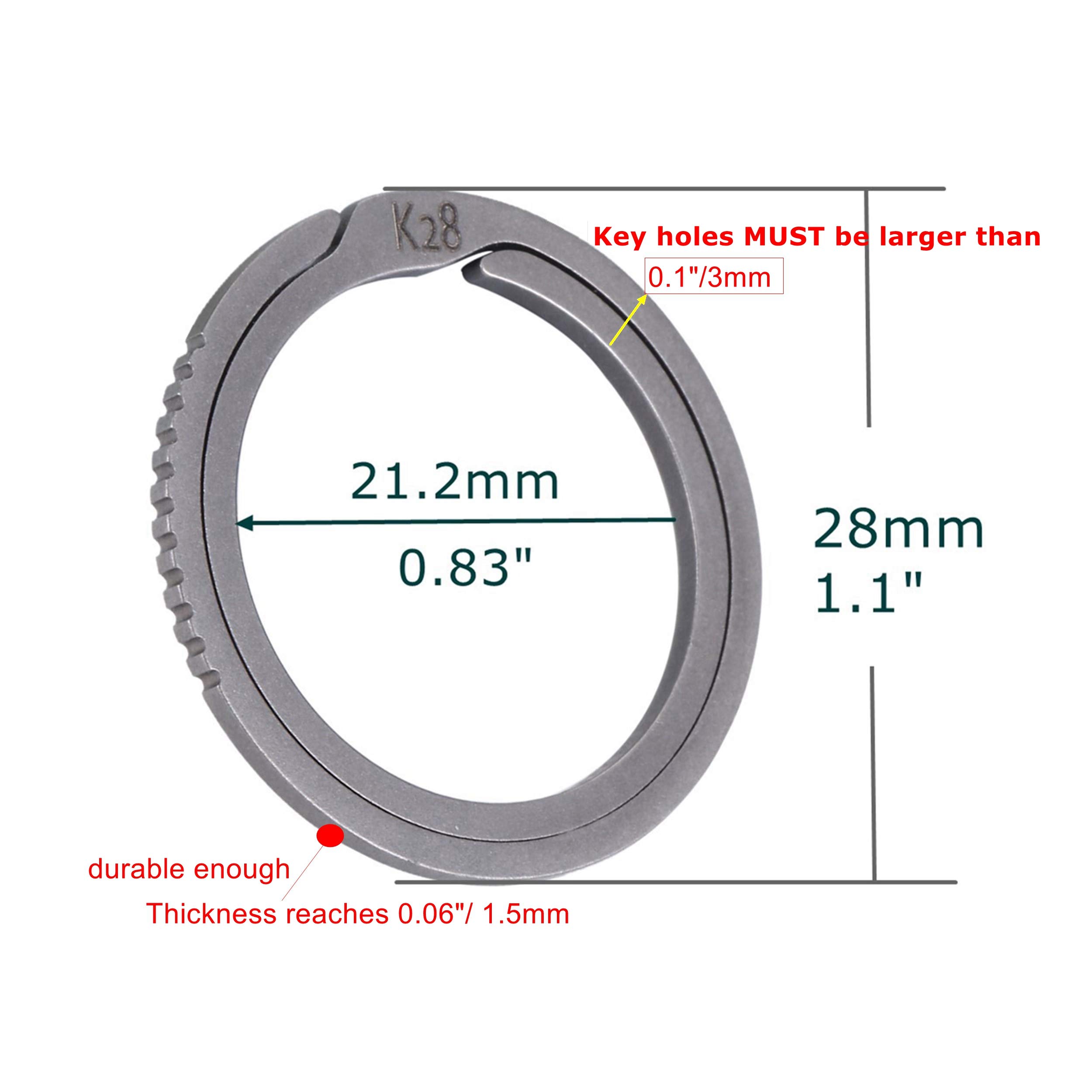 BANG TI Titanium Quick Release Keyrings Side Pushing Operation (5-Pack, K28)