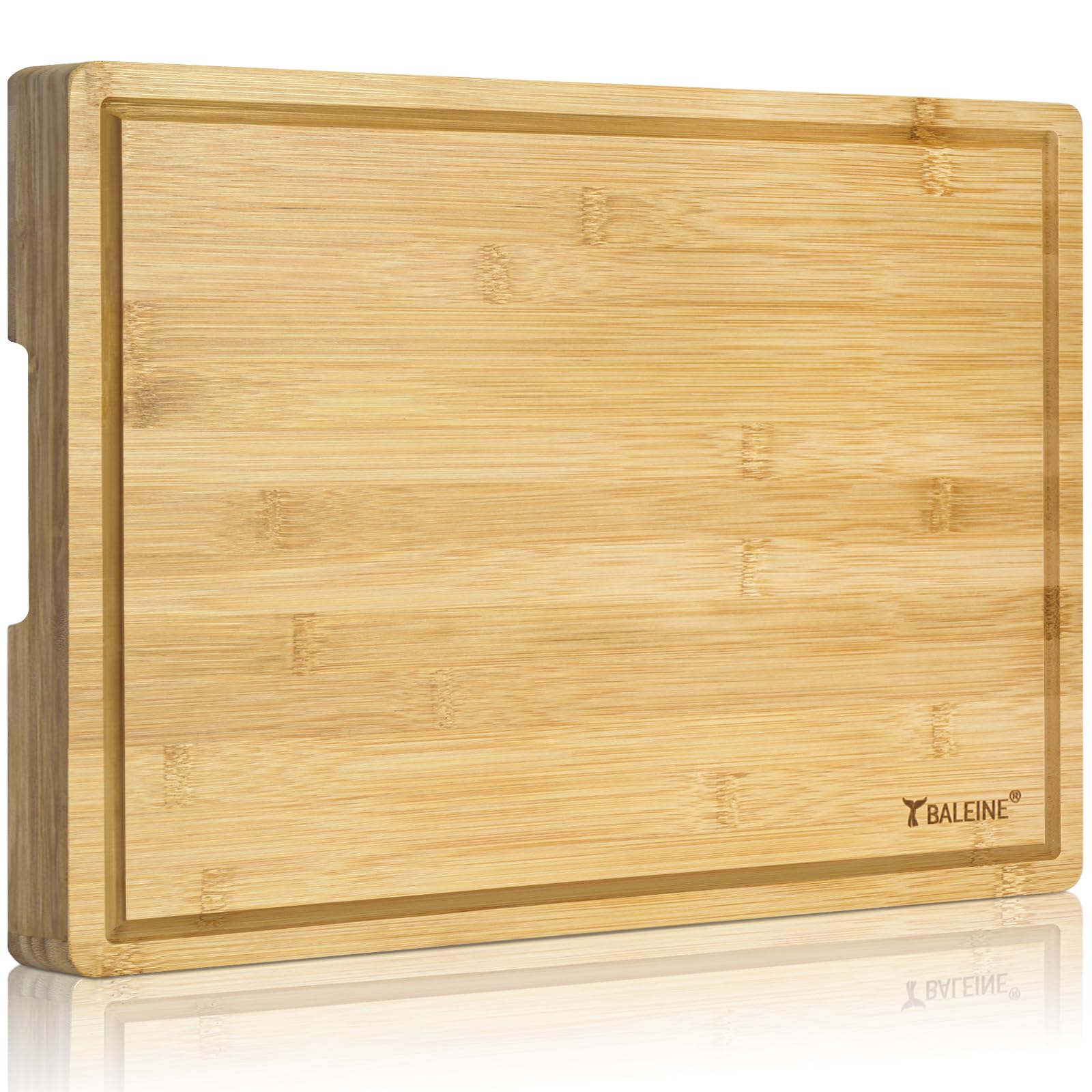 BALEINE Large Bamboo Cutting Board, 1β Extra Thick Cutting Boards for Kitchen, Wood Cutting Board with Integrated Juice Grooves and Handles (17" x 12.5" x 1")