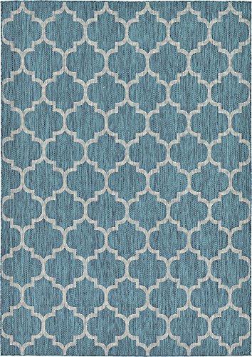 Unique Loom Outdoor Trellis Collection Area Rug (7' 1" x 10' Rectangle, Teal/ Gray)