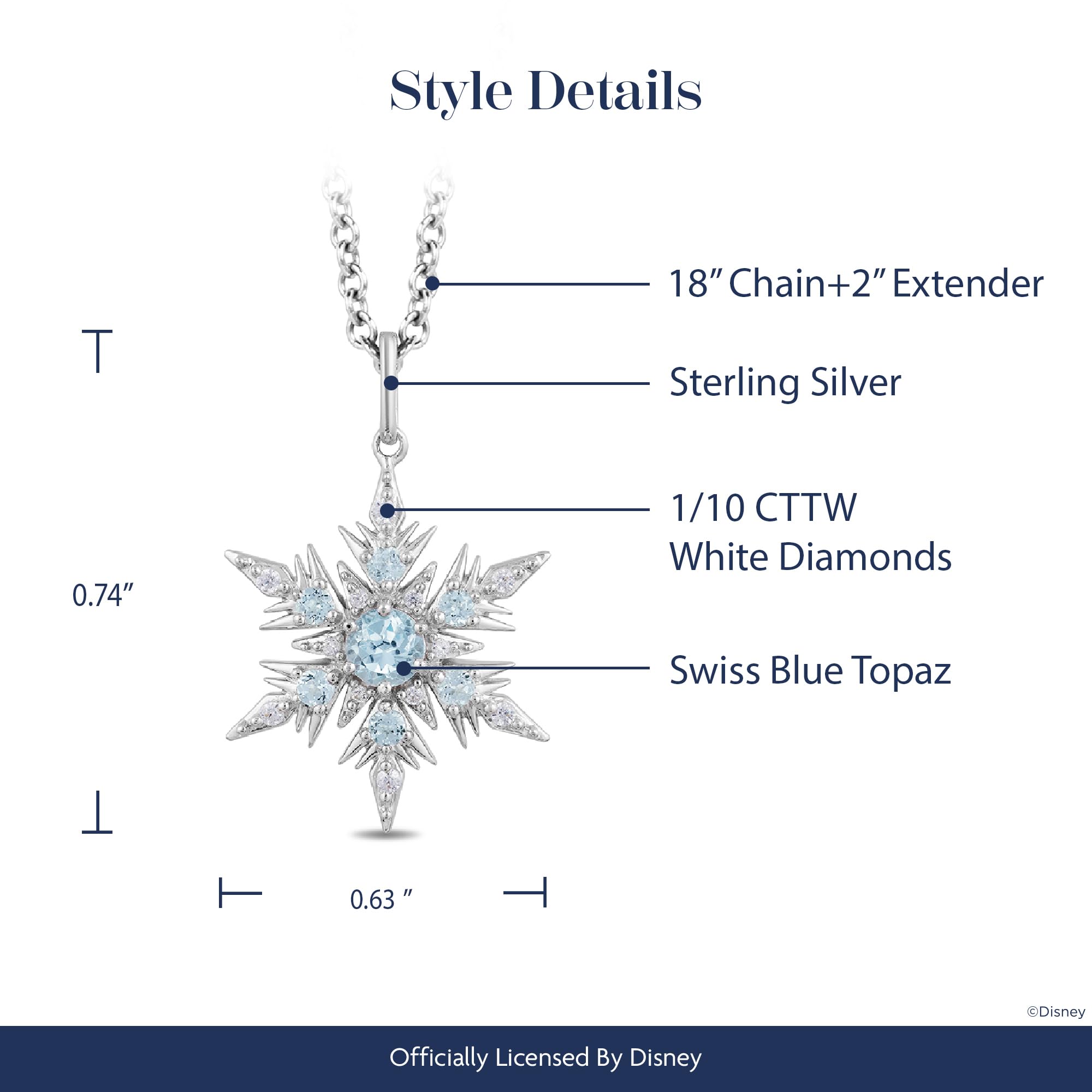 Jewelili Enchanted Disney Fine Jewelry Sterling Silver 1/10 Cttw Diamond and Swiss Blue Topaz Elsa Pendant