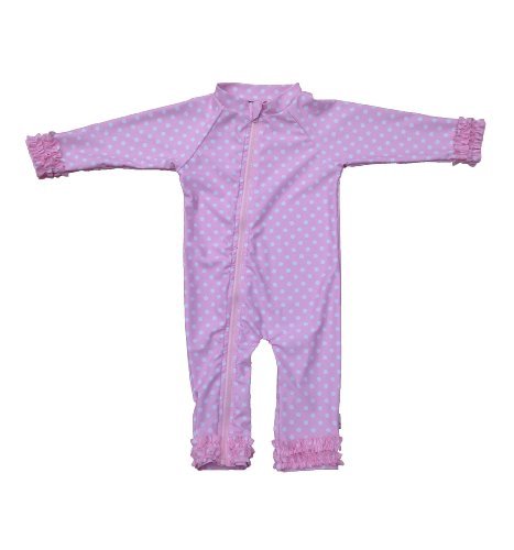 SwimZip Baby Girl Long Sleeve Sunsuit with UPF 50+,Sassy Surfer Pink Dots,6-12 Months