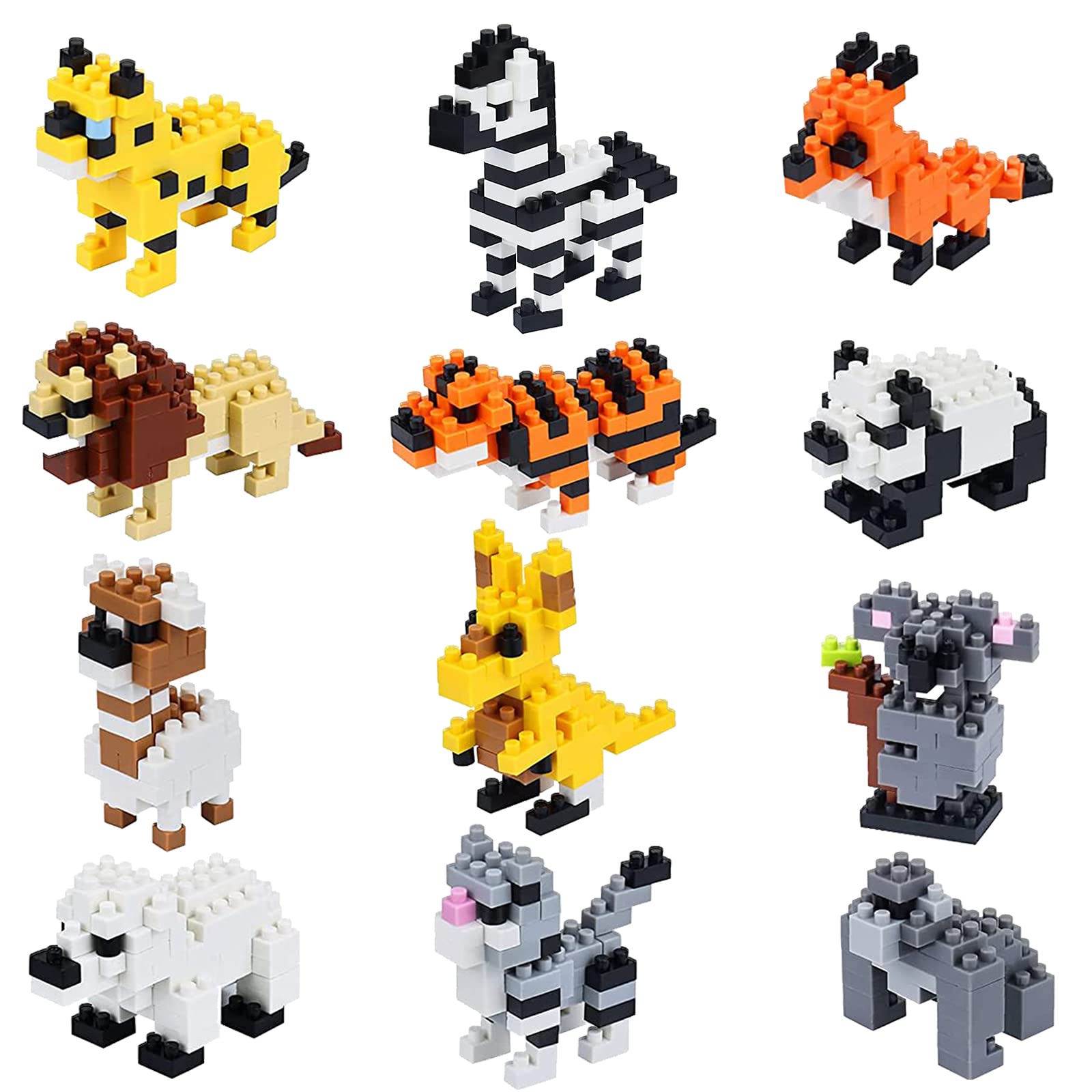 Jellydog Toy Mini Animals Building Blocks, 12PCS Party Favors Blocks Set for Kids, Prizes Birthday Gifts Goodie Bag,Cake Topper,Gift Box