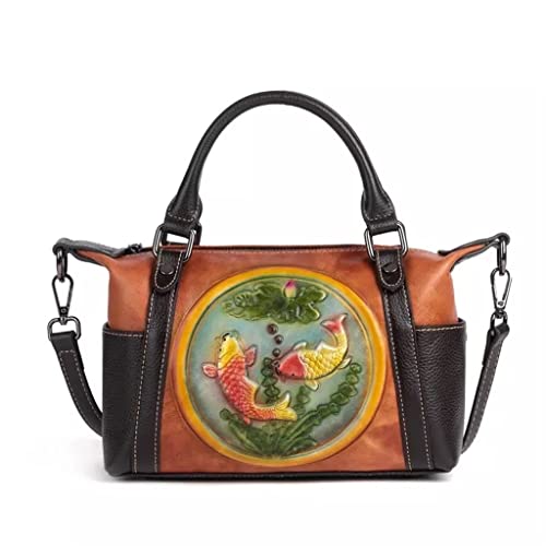 BZLSFHZ Hand-Embossed Handbag Women's Bag Retro Versatile Large-Capacity -Shoulder Messenger Bag (Color : D, Size