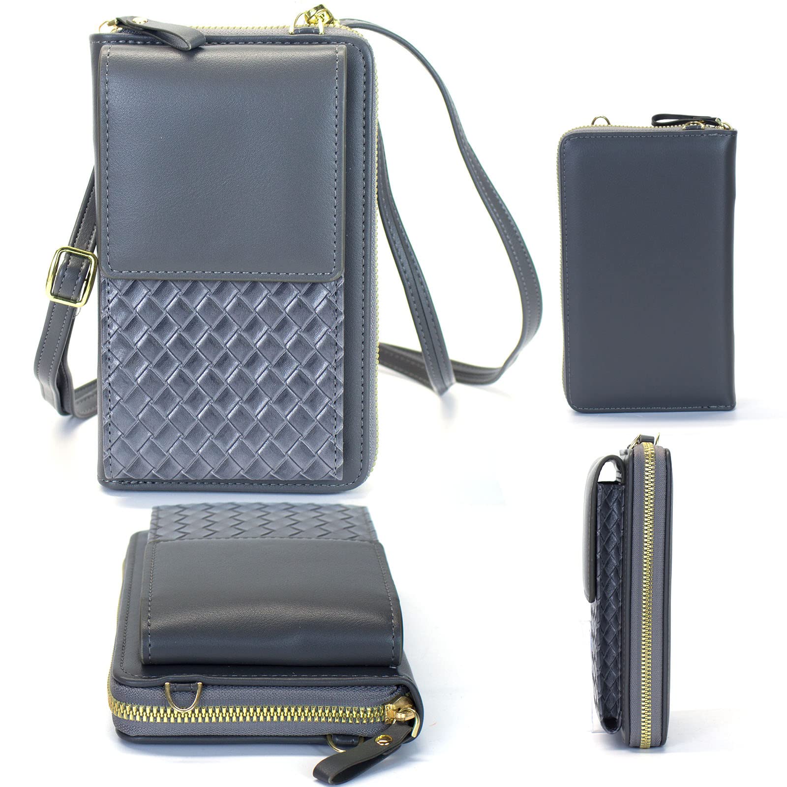 Small Crossbody Bag Phone Purse Handbag Card Zip Wallet Case Woven Leather Casual Daypack Satchel for Women(Morandi Grey)
