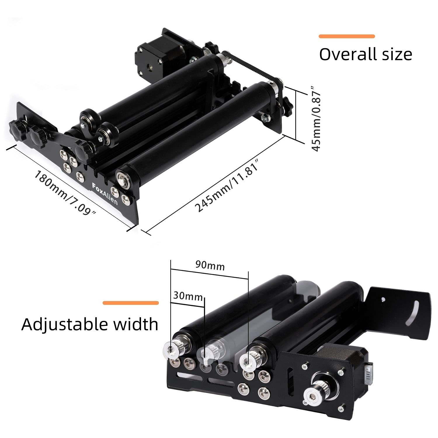 FoxAlien R42 Y-axis Rotary Roller Engraving Module for Cylindrical Objects Curved Surface Compatible with FoxAlien Masuter Pro, Masuter 4040 CNC Engraver Machines