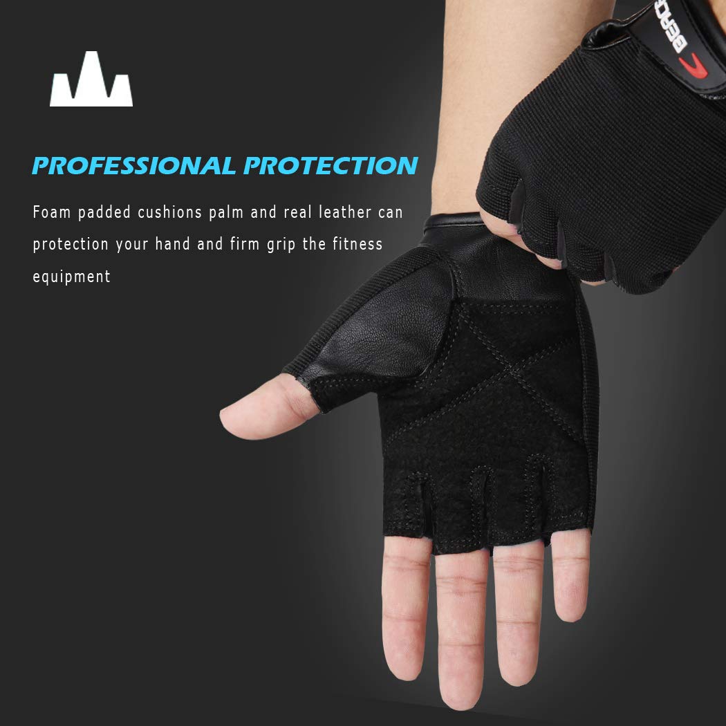 BEACE Weight Lifting Gym Gloves with Breathable Leather Palm for Workout Exercise Training Fitness and Bodybuilding for Men & Women