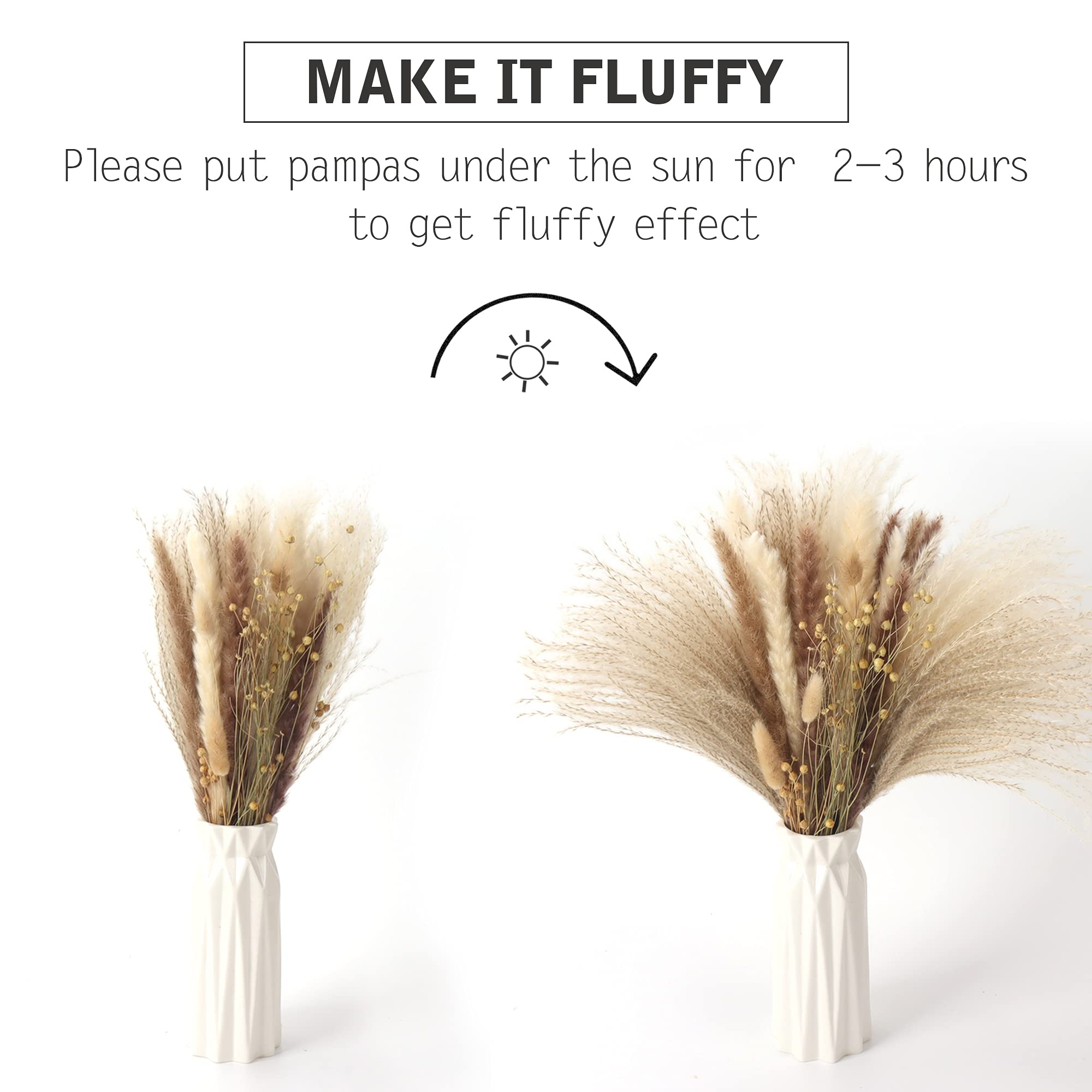 JFNDUIFEI 65 pcs Pampas Grass Decor Tall,Natural Dried Pampas Grass Fluffy for Flower Arrangements Home Decor,17inch Pampas Grass Plants for Home Garden Party Wedding Decor