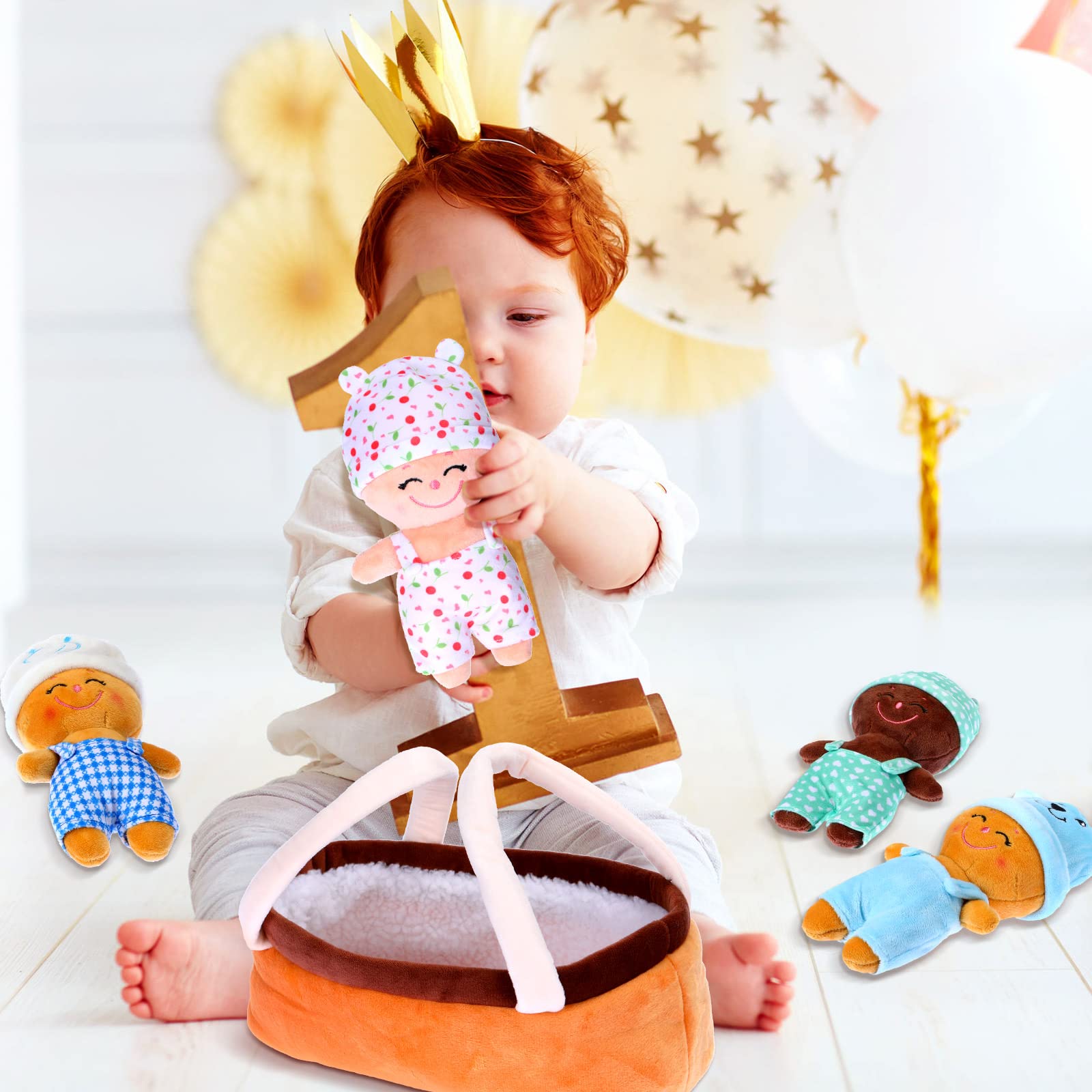 Skylety 6 Pieces 7 Inches Basket of Babies Soft Baby Doll Multicultural Dolls Sensory Plush Diversity Baby Dolls Stuffed Plush Figures for All Ages
