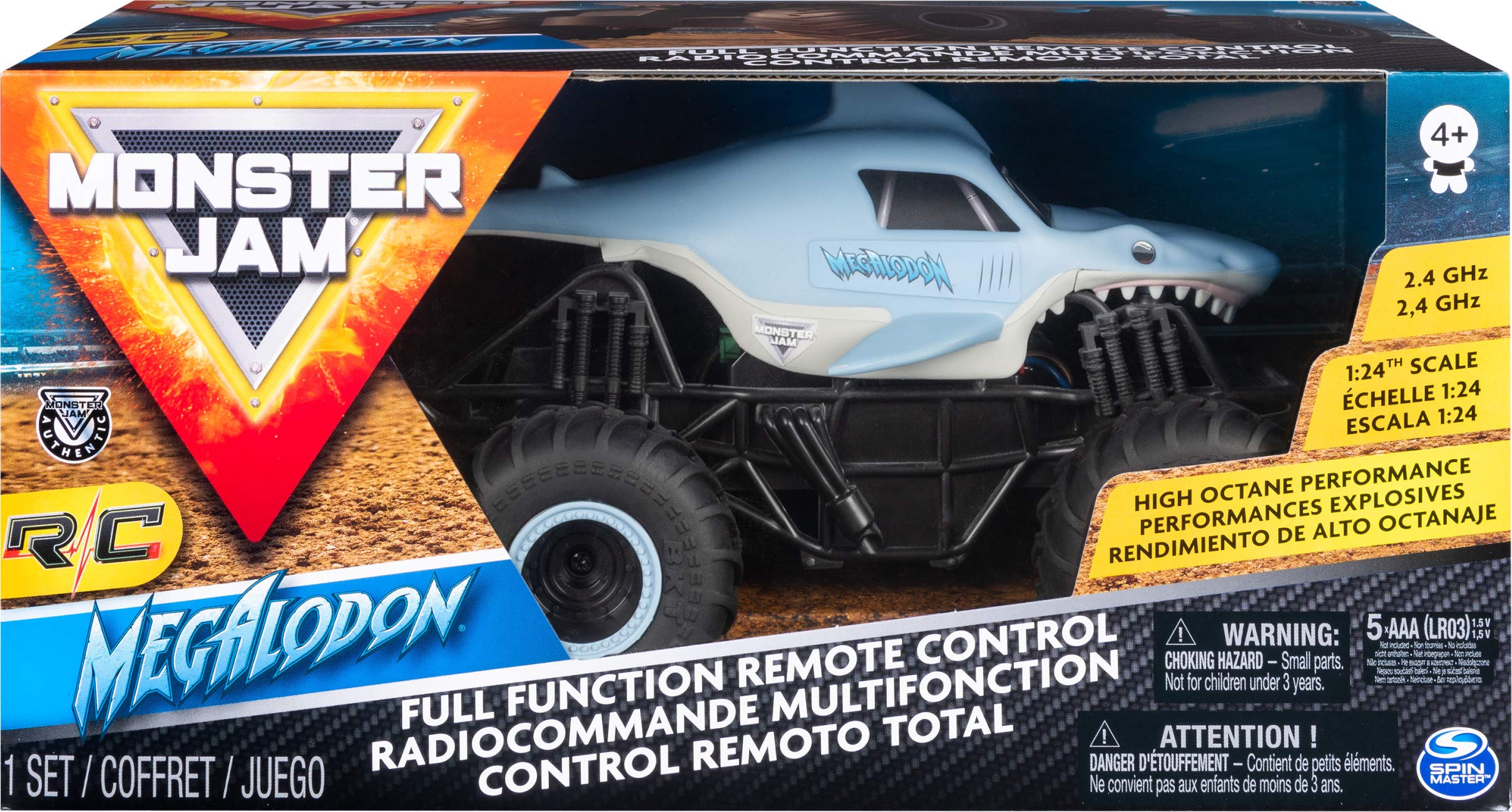 Monster Jam, Official Megalodon Remote Control Monster Truck, 1:24 Scale, 2.4 GHz, for Ages 4 and Up