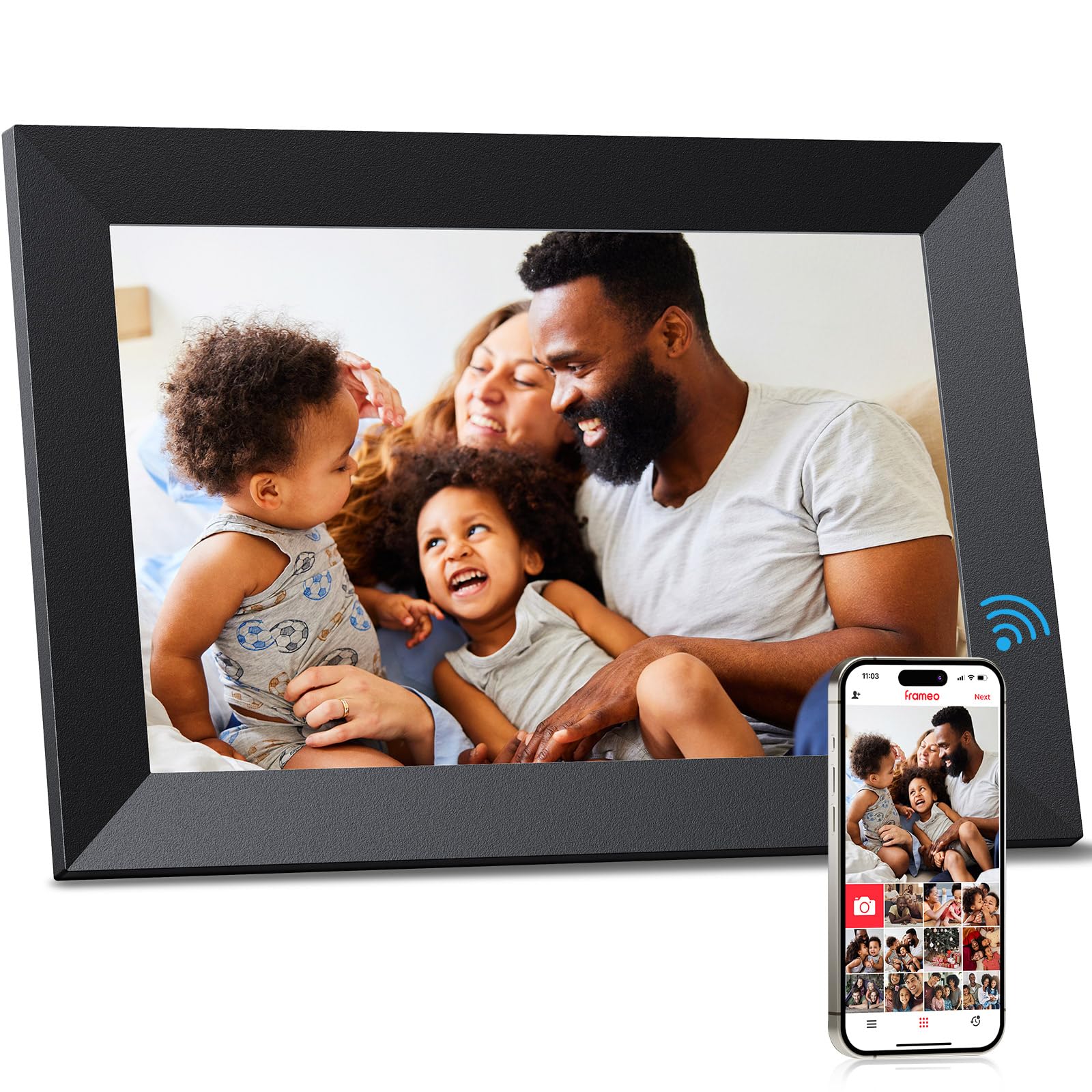 Frameo Digital Picture Frame WiFi 10.1inch Digital Photo Frame,Electronic Photo Frame Load from Phone,1280x800 IPS Touch Screen HD Display,Auto-Rotate,Share Photos/Video-Great Gift (Grey)